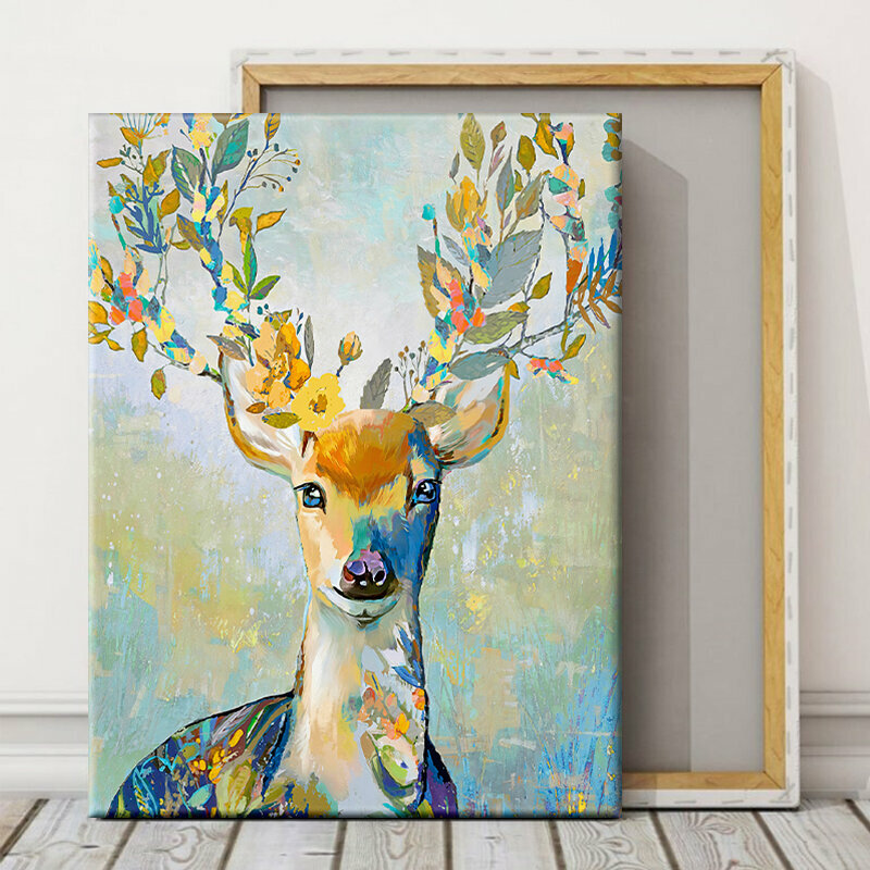 Картина на холсте 50х70 см "Животные Золотой Олень Рога", на стену для интерьера