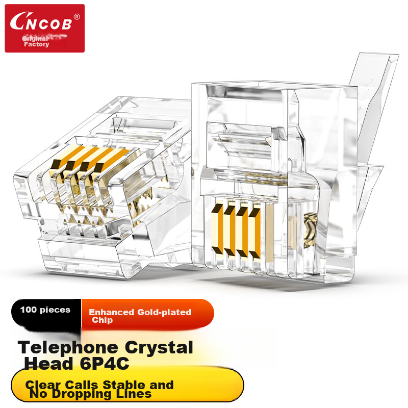 CNCOB Export Telephone Crystal Head, 4-Pin 6P4C RJ11 Telephone Line Crystal Head, 100 Pieces, CN-106