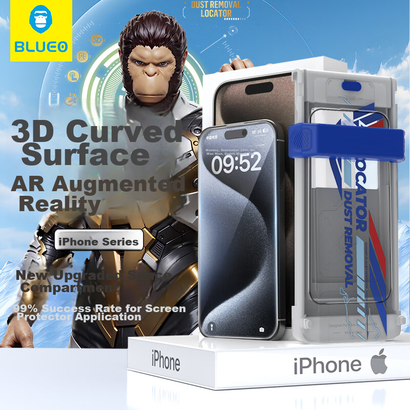 BLUEO Blue Gorilla Tempered Glass Screen Protector for IPhone 15 Pro Max, Dust-Free Installation, AR Enhanced Transparency, Anti-Reflective Protective Film