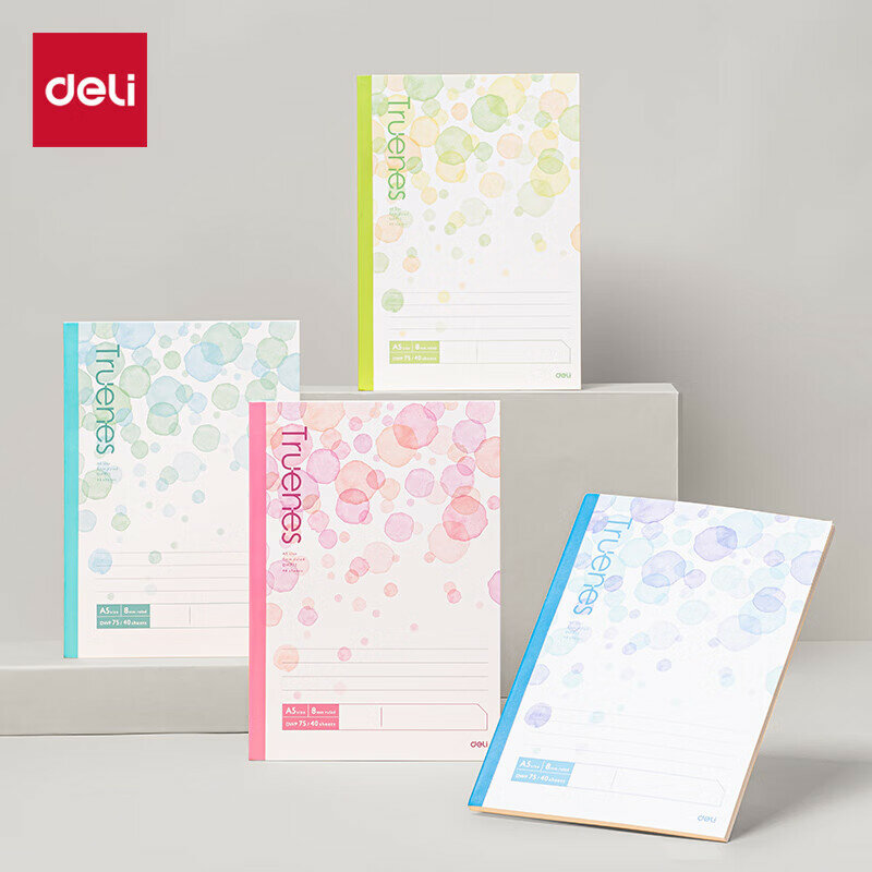 Deli A5 Notebook, 40 Sheets, Watercolor Soft Cover, Memo Pad, Office And Study Supplies, 4 Random Colors, WA540-P, Christmas Gift