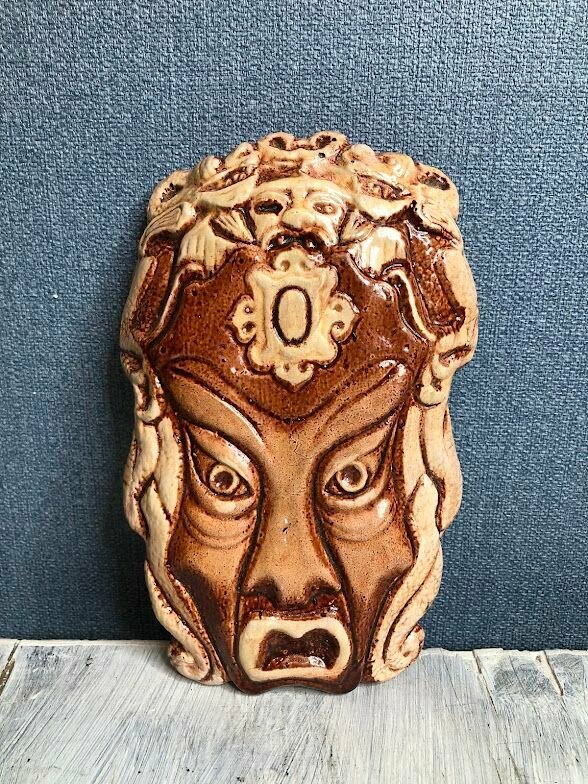 Панно винтажное, СССР "маска этническая", 18*12см, гипс, фабричная