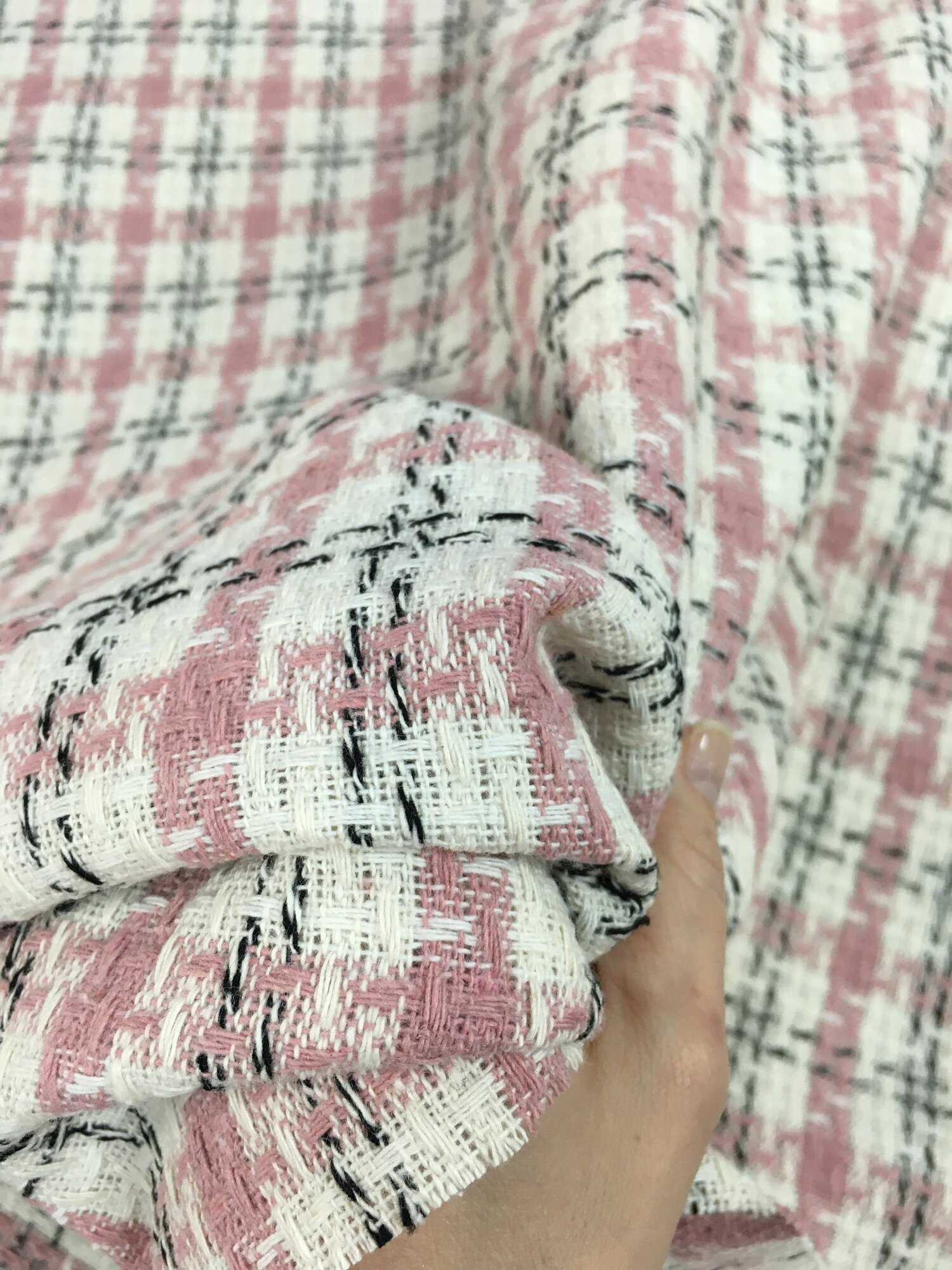 Ткань Твид Шанель, костюмно-плательный, розовый, Италия, хлопок/вискоза