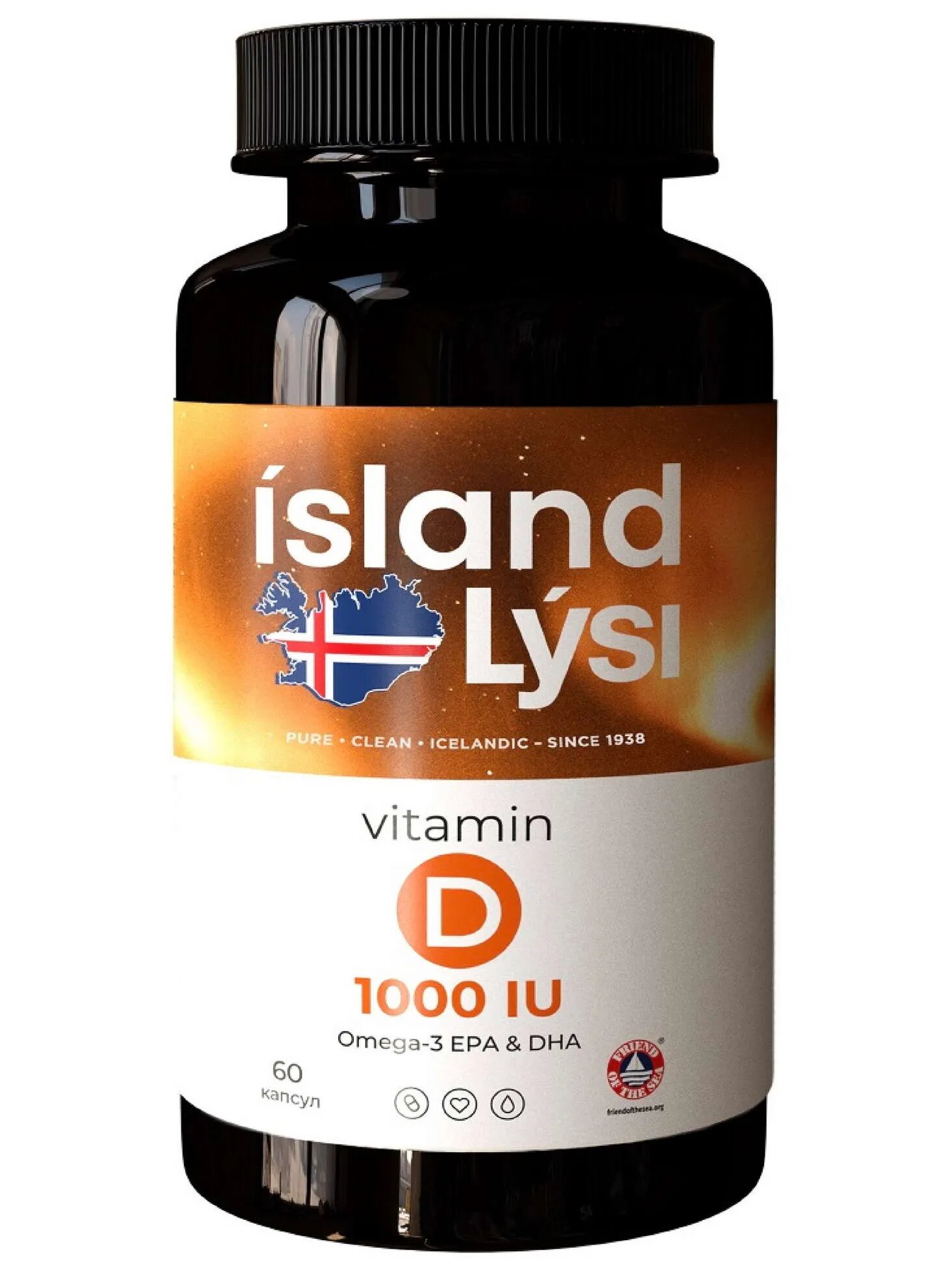 Рыбий жир Lysi Омега-3, с витамином D, для тонуса организма, 1000 ME, 60 шт.