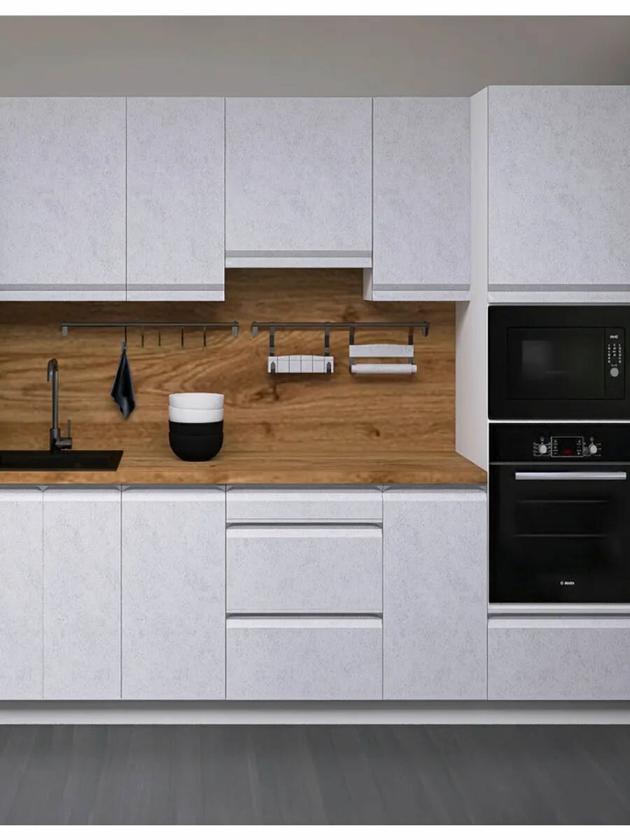 Кухонный гарнитур Велюр 2.6 м, мебель для дома и кухни, Белый / Бетон снежный