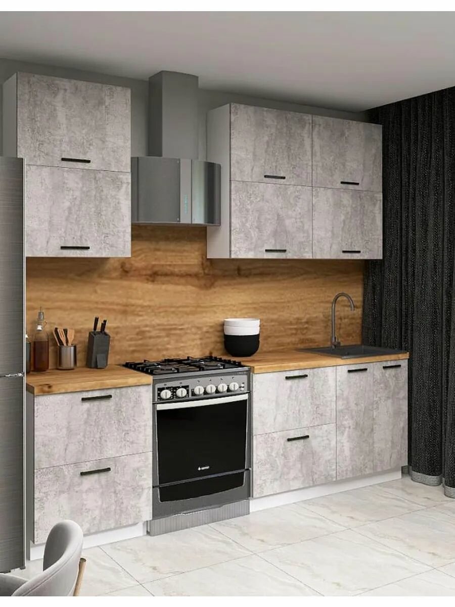 Кухонный гарнитур Урбан 1.8 м, мебель для дома и кухни, Белый / Цемент светлый