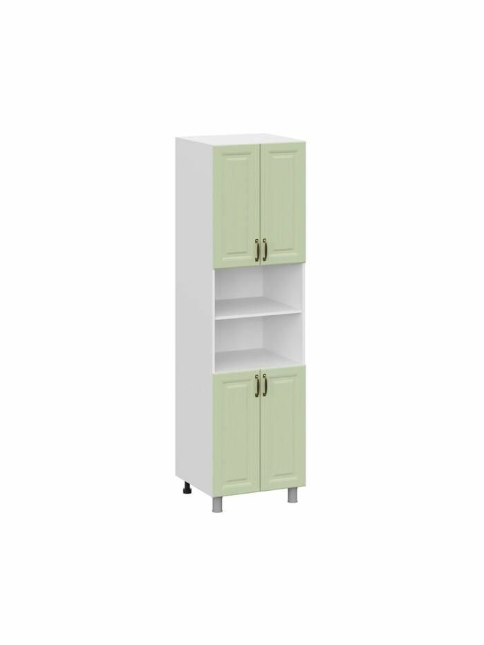 Кухонный модуль напольный, шкаф-пенал под духовку Флоренс с полками, с доводчиками, 60х56.2х214 см, Белый / Фисташковый структурный