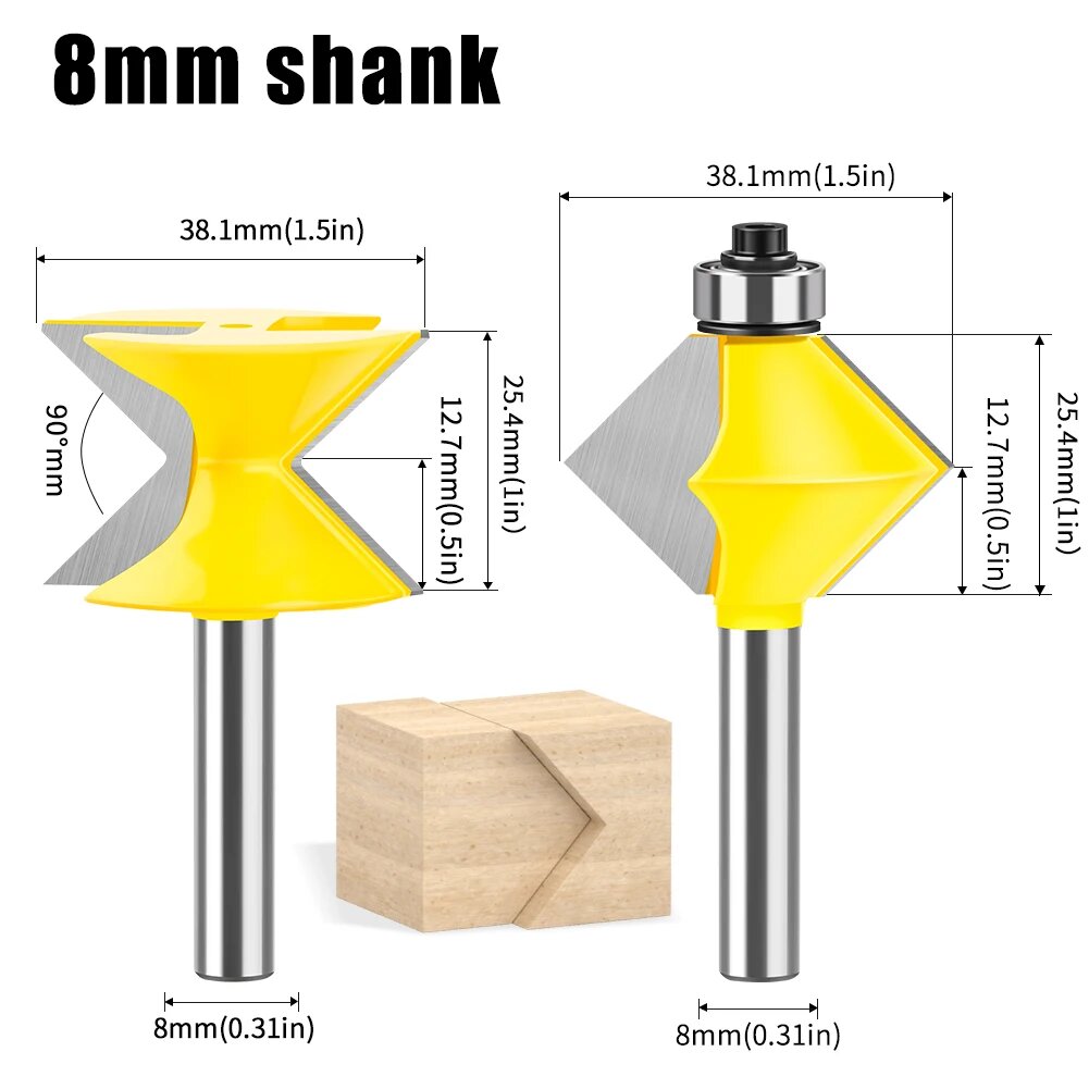 6,8,12 мм 1/4 "1/2" хвостовик 90 градусов шиповая фреза долбежный резак для сращивания деревообрабатывающий фрезерный станок деревообрабатывающие инструменты 2PCS SET 8mm Shank