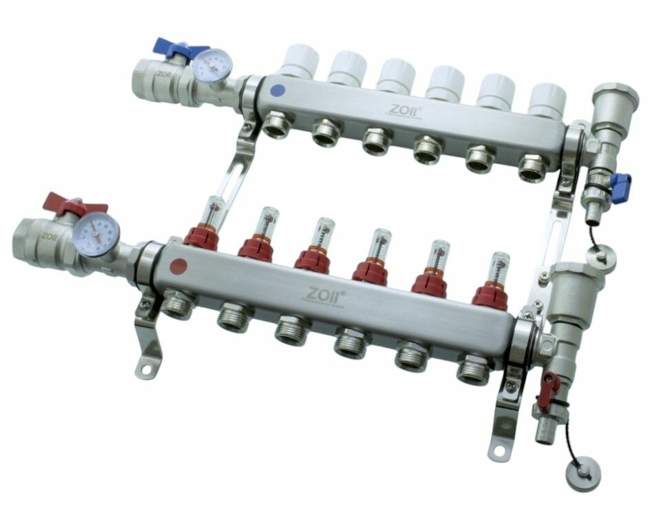 Коллекторная группа для отопления ZOLL с расходомерами в сборе 6 выхода