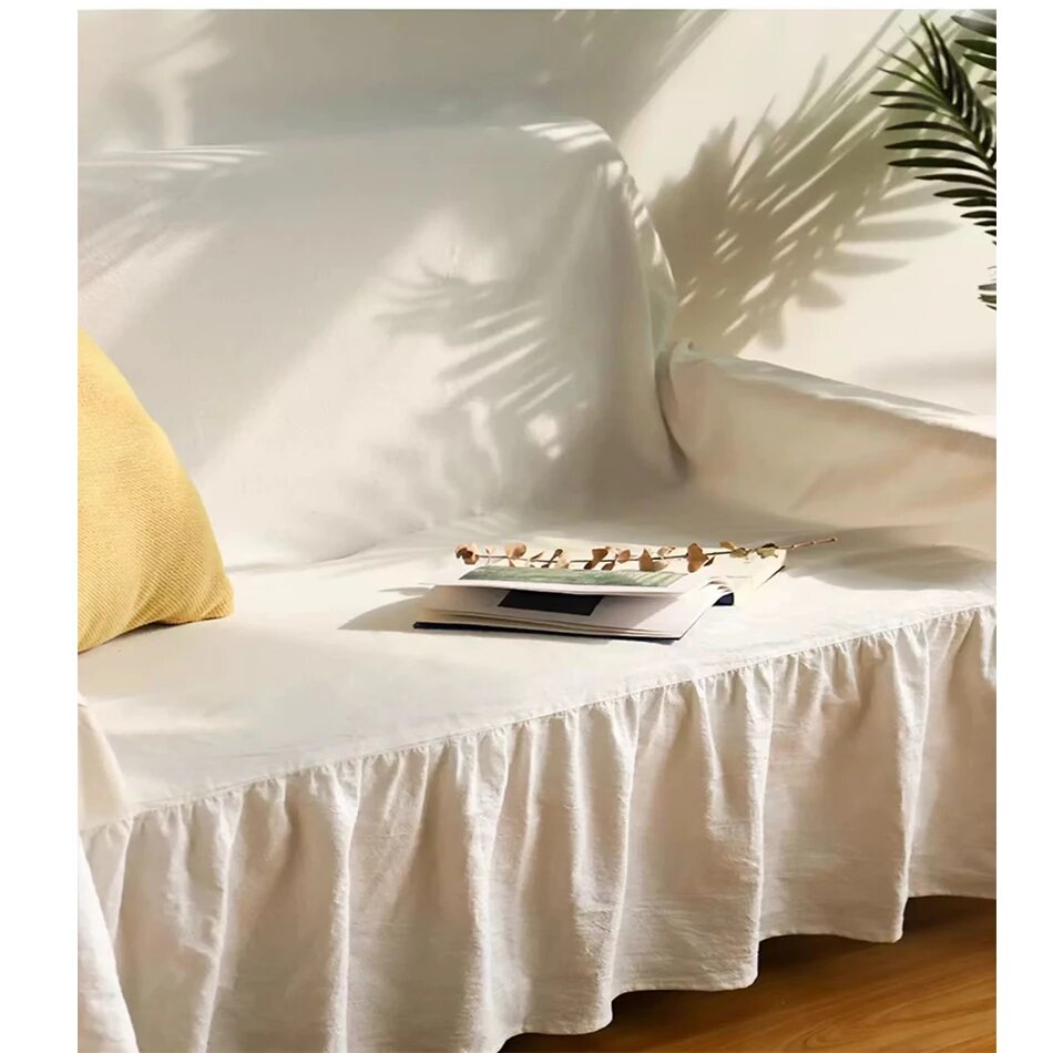 Белый хлопковый чехол для дивана с рюшами, одеяло, полотенце для дивана для 180x130cm, Белый, White