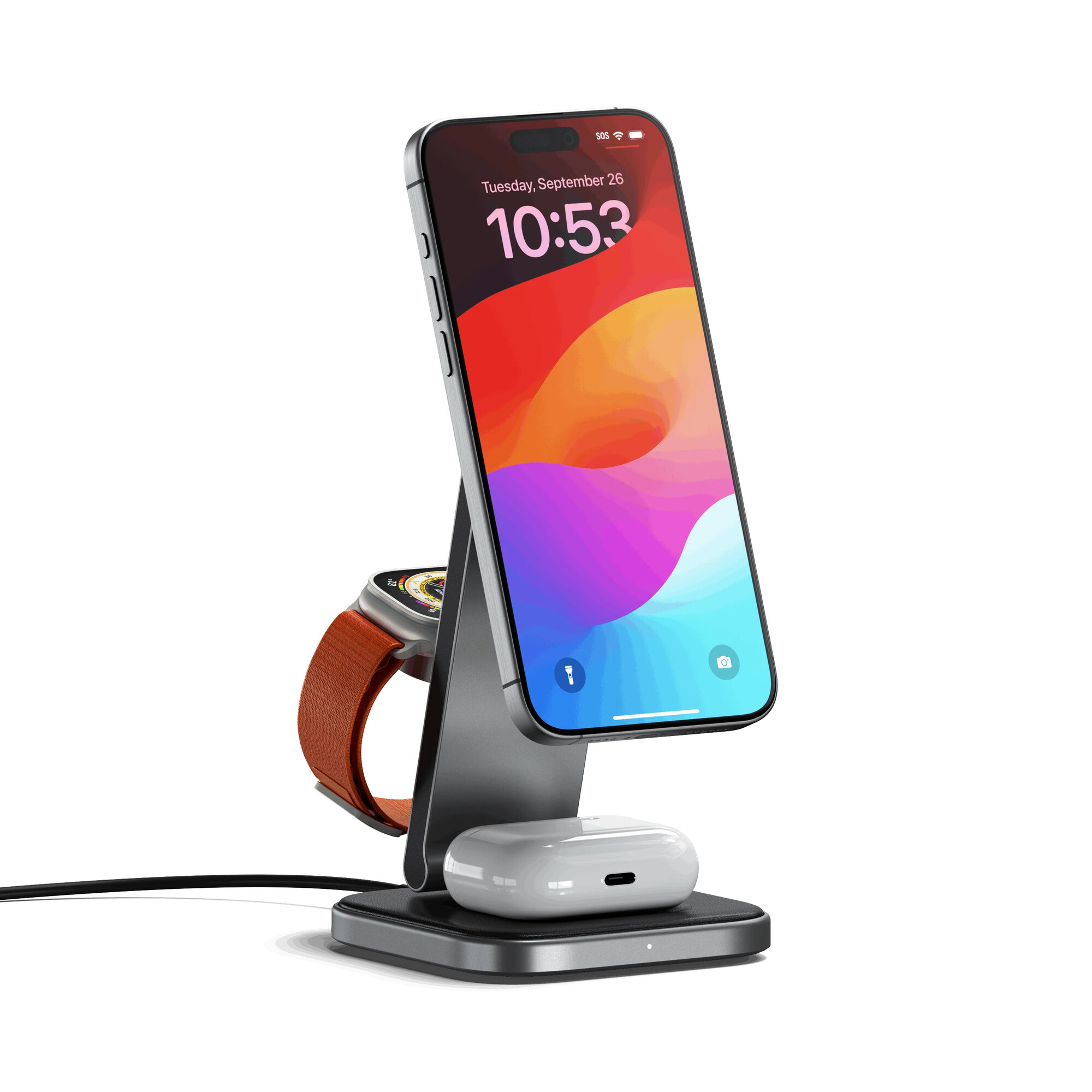 Беспроводное зарядное устройство - подставка Satechi 3-in-1 Foldable QI2 Wireless Charging Stand Space Gray