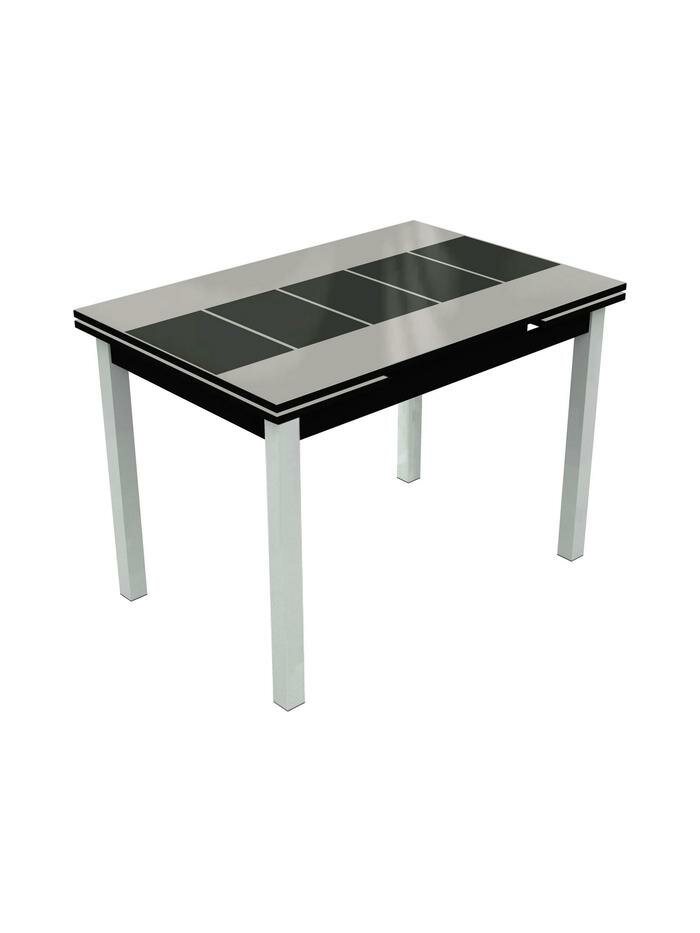 Кухонный стол Аврора М Шанхай Стекло Белое, Рисунок Черный / ЛДСП Черная
