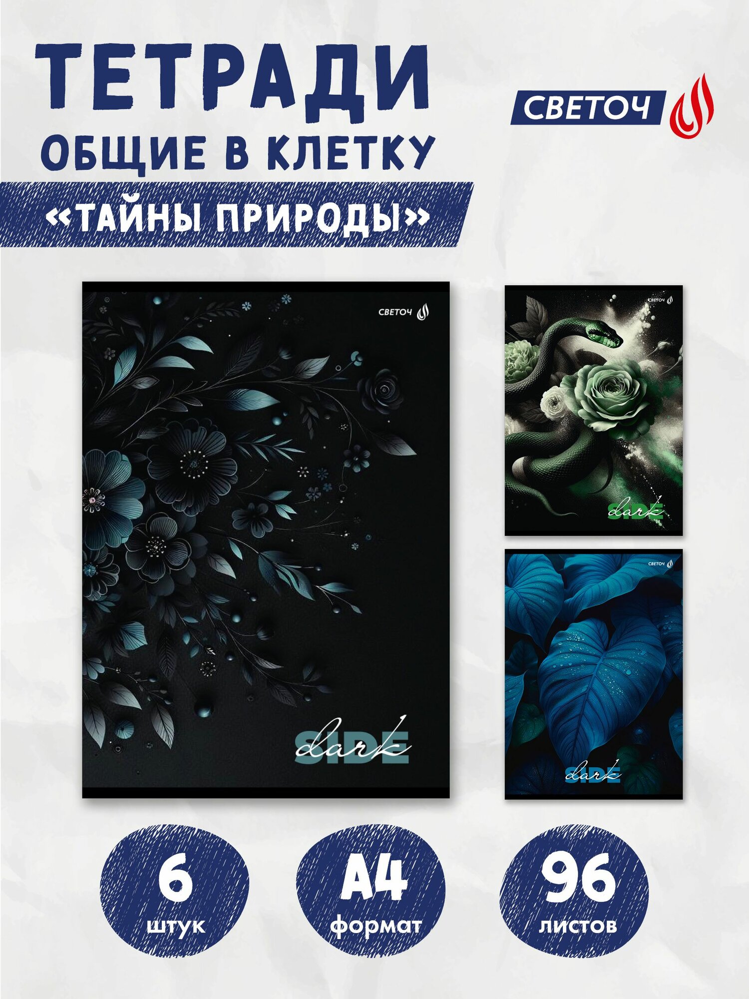 Тетрадь Светоч в клетку 96 листов на скобе 6 штук Тайны природы