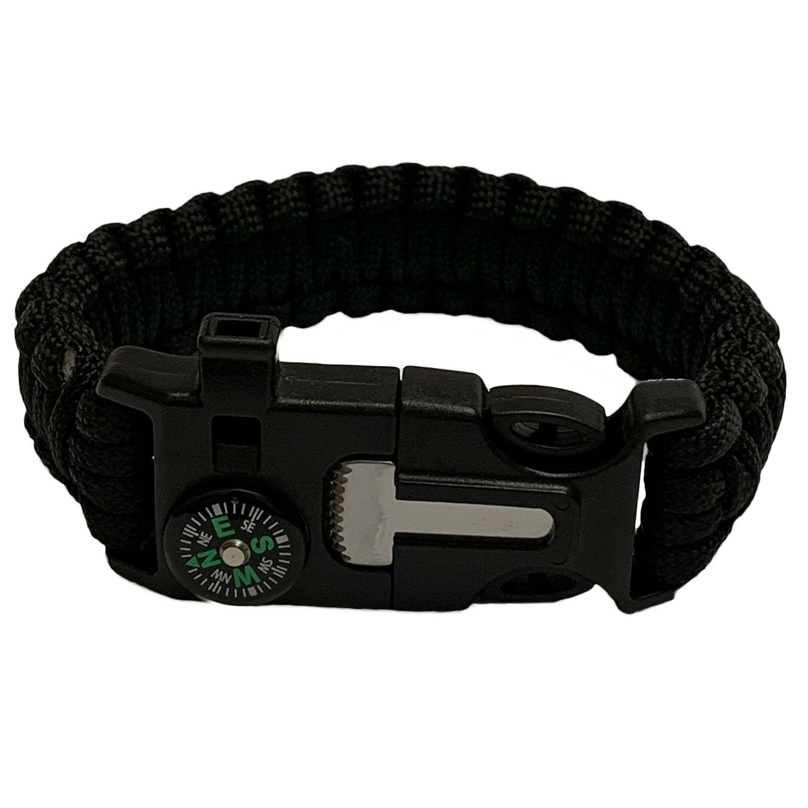 Браслет выживания, из паракорда, с компасом, с застежкой, черный