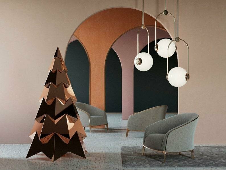 Полигональная фигура, Елка из листового металла, геометрический полигональный металлический декор интерьера