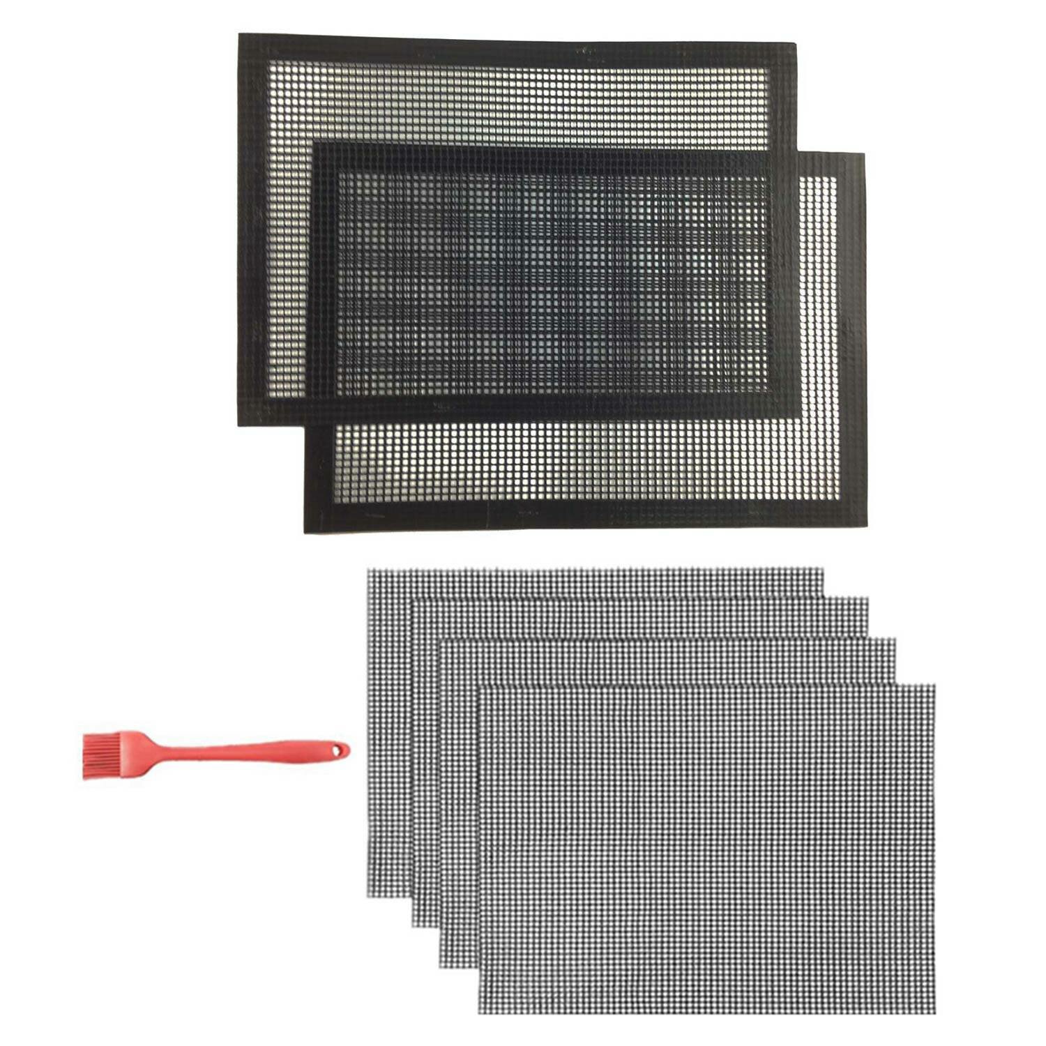 2 чехла для гриля, многоразовые сетки для гриля и 5 шт. антипригарных ковриков для гриля, коврик для барбекю в форме решетки с высокой степенью защиты - черный