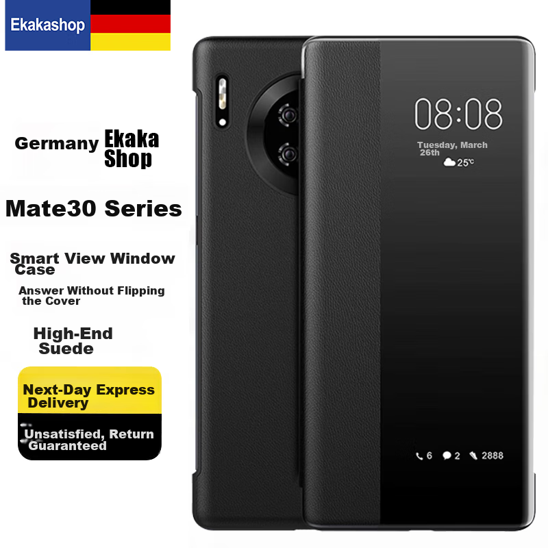 Ekakashop [Germany] Smart View Flip Case for Huawei Mate 30 Pro, Full Protection Shockproof Cover, Business Style Leather Case - Mysterious Black