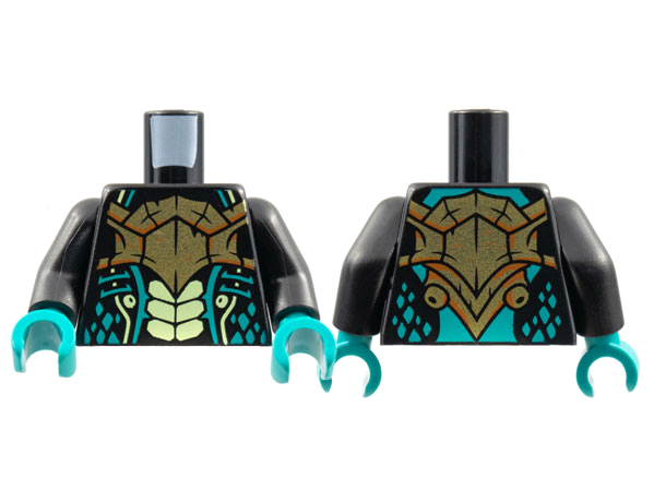 Torso Bold Breastplate, Yellowish Green Scales, Dark Turquoise Gills and Spots Pattern / Black Arms / Dark Turquoise Hands, 973pb4315c01 Black U