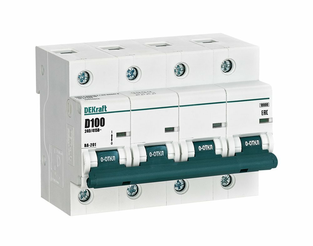 DEKraft Автоматический выключатель 4Р 100А х-ка D ВА-201 10кА, 13024DEK