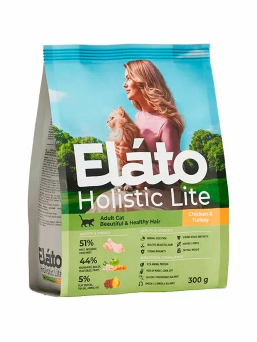 Корм Elato Holistic Lite для кошек курица, индейка 300 гр.