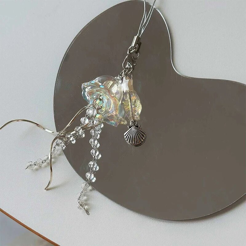 Y2K Jellyfish мобильный телефон Lanyard Эстетическая Подвеска для телефона с кисточкой Стильный женский брелок для ключей