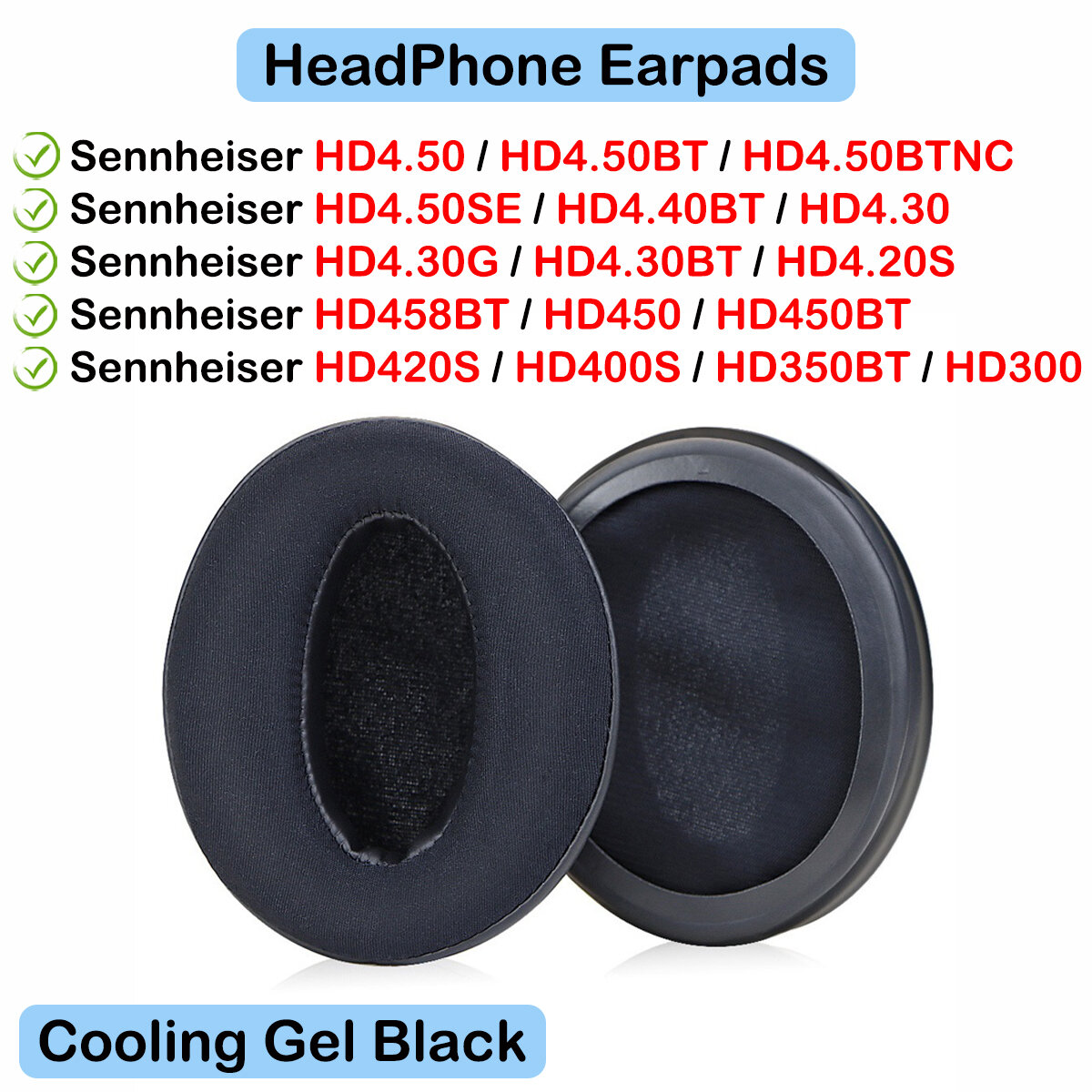 Сменные накладки для наушников Sennheiser HD4.50 HD4.50BT HD4.40BT HD4.30BT HD4.20S HD450 HD458BT HD420S HD350BT HD300, 1 пара
