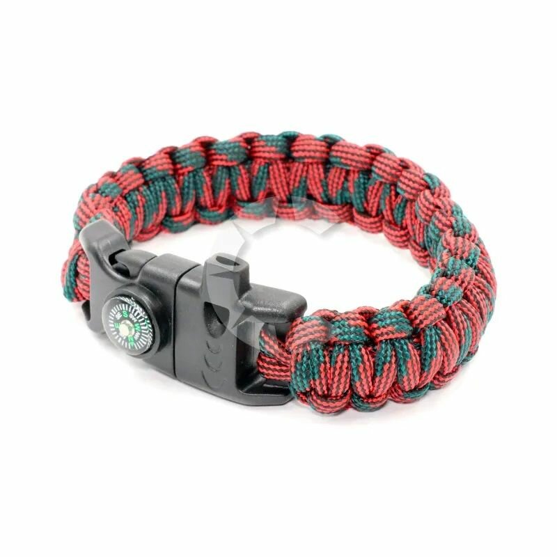 Браслет «следопыт» из паракорда со свистком и огнивом красный/черный