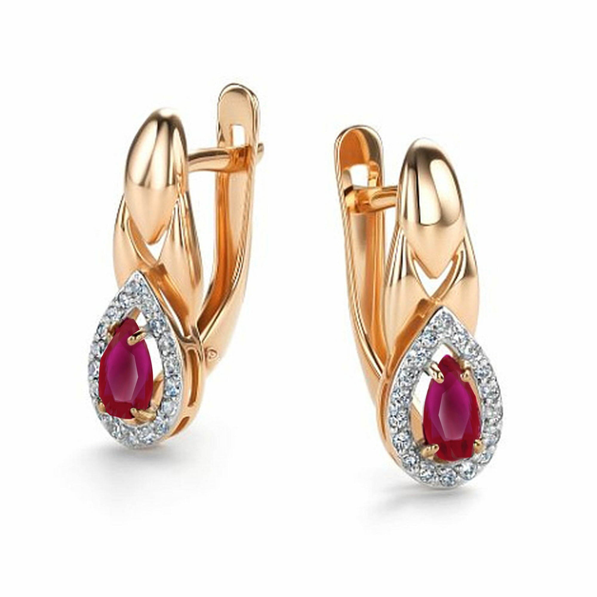 Серьги, красное золото, 585 проба, бриллиант, рубин