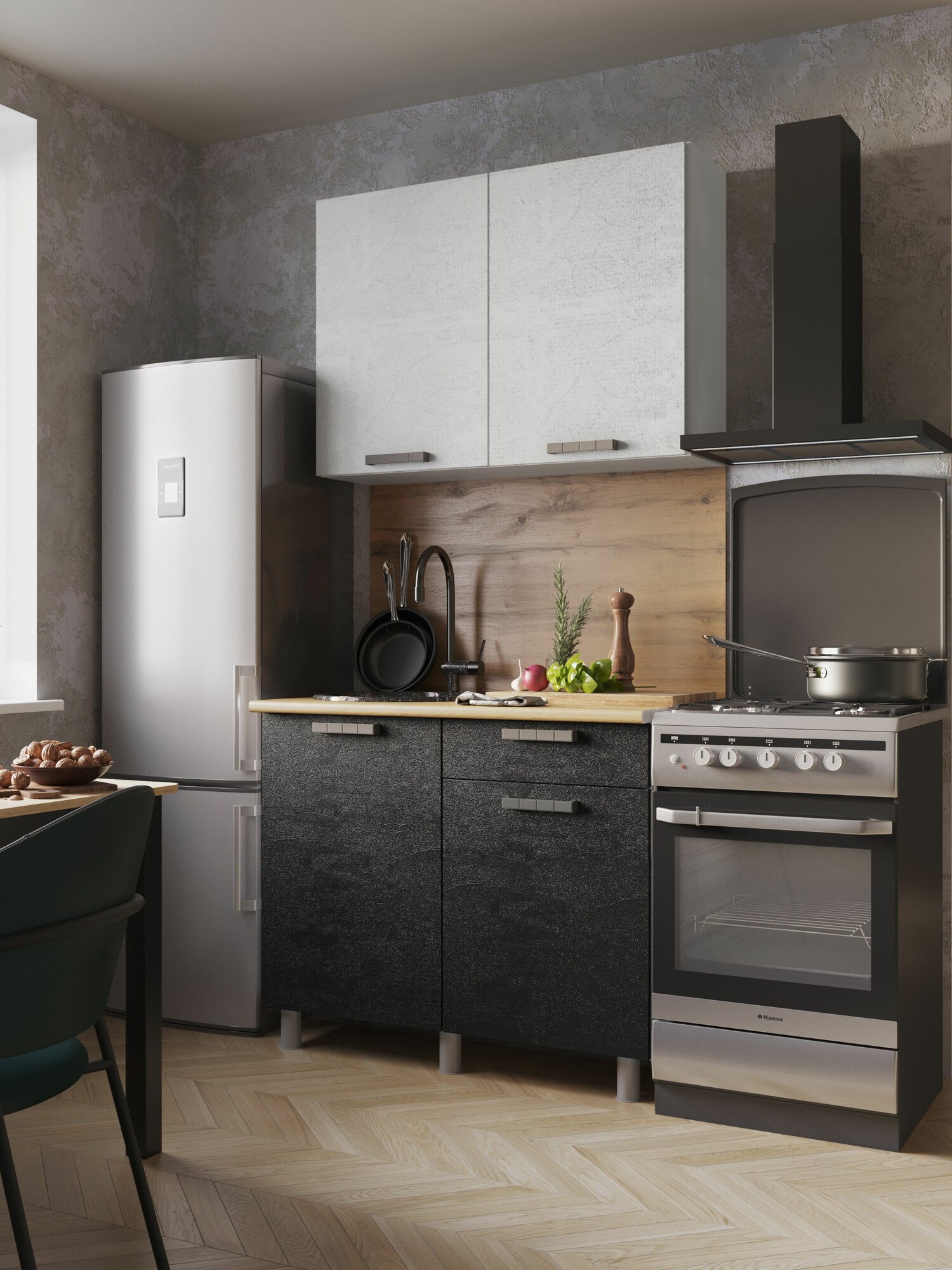 Кухонный гарнитур Григгс МДФ 1м камень светлый/камень темный без столешницы