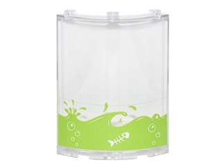 Cylinder Quarter 4 x 4 x 6 with Lime Liquid with Splashes and Bubbles and Fish Skeleton Facing Right Pattern (Sticker) - Set 76035, 30562pb048 Trans-clear U