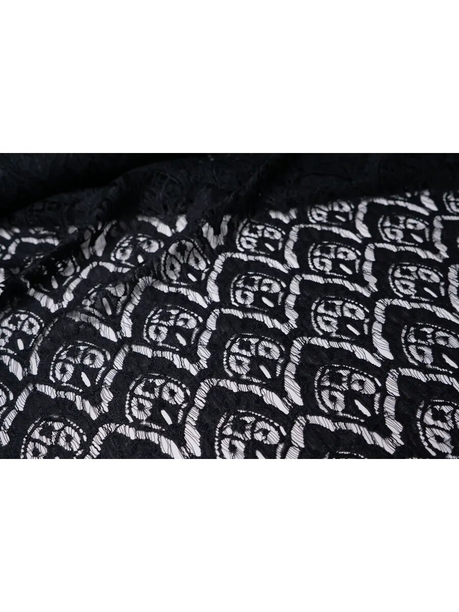 Ткань Кружево арками черное с ресничками