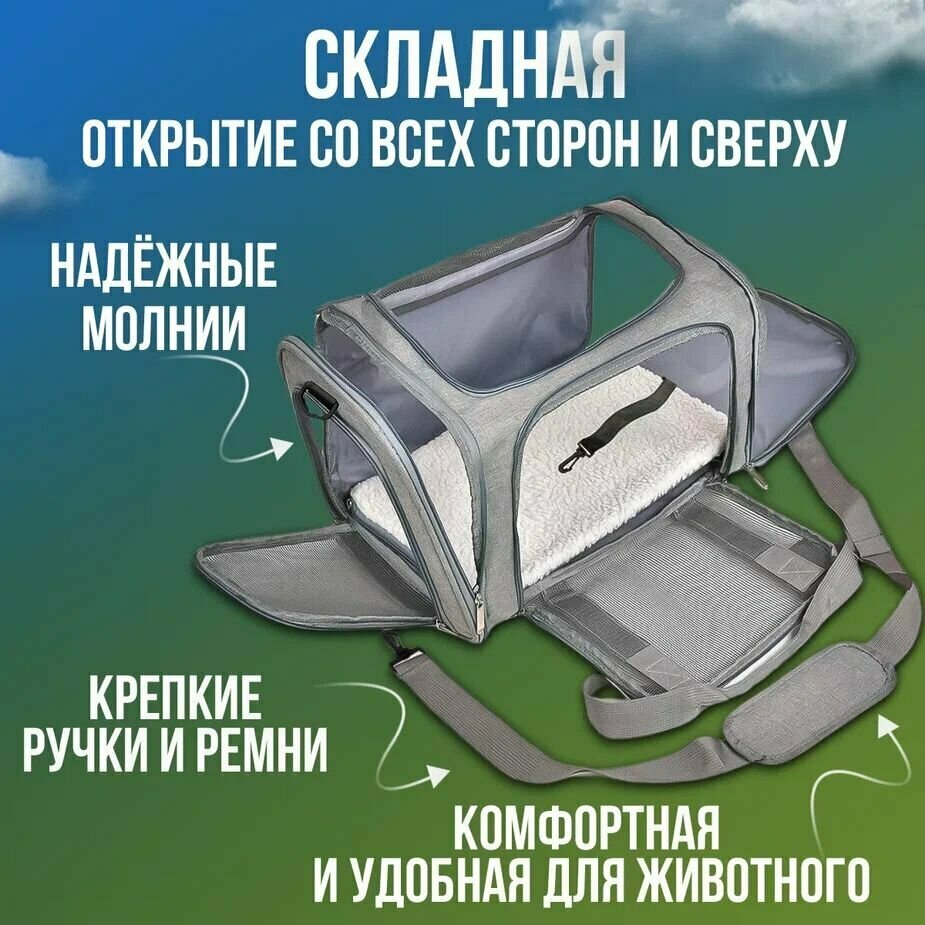 Большая сумка переноска для кошек и собак через плечо для животных черная, для самолета
