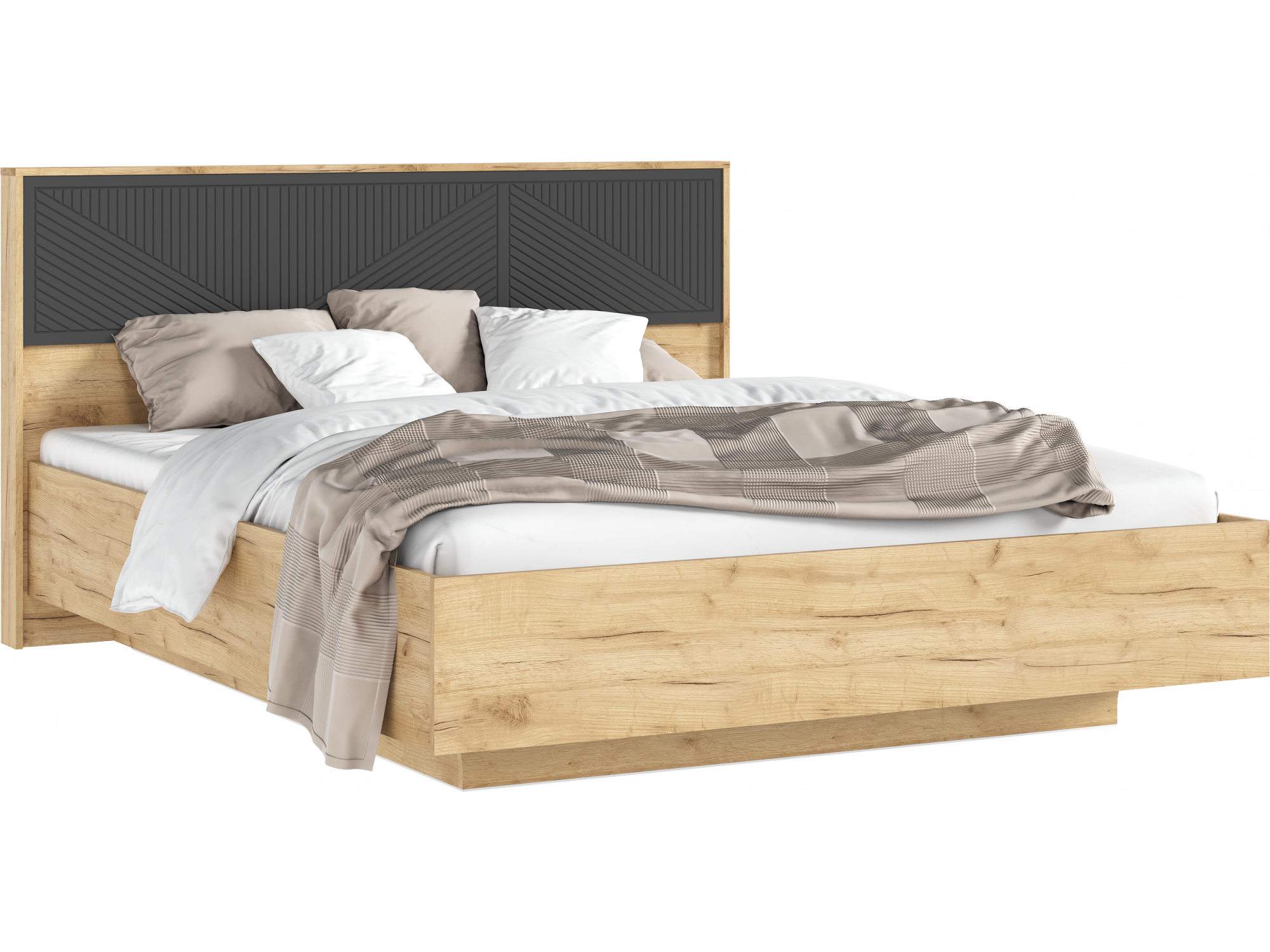 Кровать парящая 1,6м (ортопед дерево), Браш Графит/Дуб Крафт, Дуб Крафт