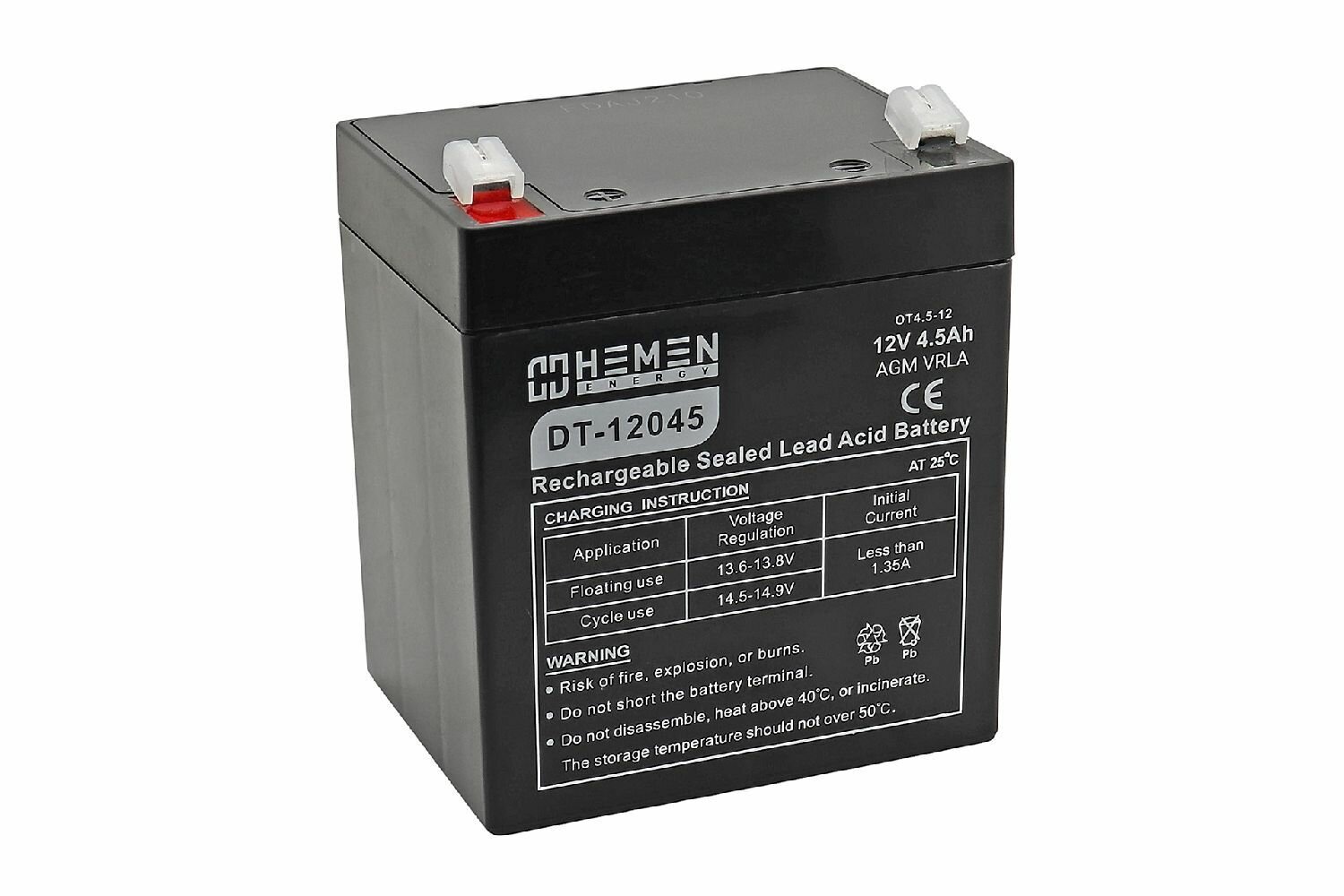 Аккумулятор герметичный 12В 4.5Ач HEMEN ENERGY DT12045 AGM (OT4.5-12) (90*70*100мм)