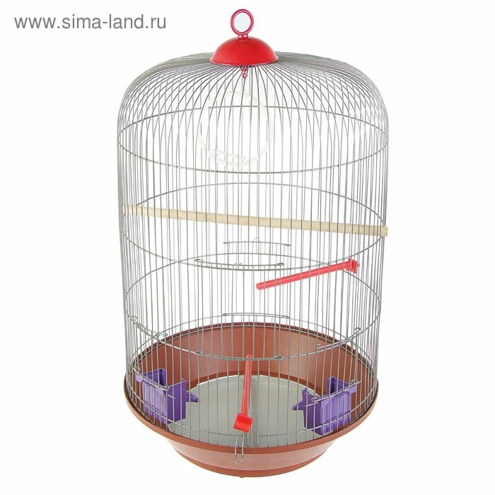 Клетка для птиц, 40×77 см, круглая, трехярусная сварная, большой поддон, микс
