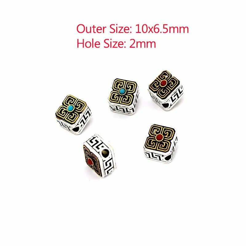 5 шт./лот антикварные тибетские серебряные узор свободные бусины подвески из сплава с большим отверстием бусины-разделители для браслета DIY фурнитура для изготовления ювелирных изделий