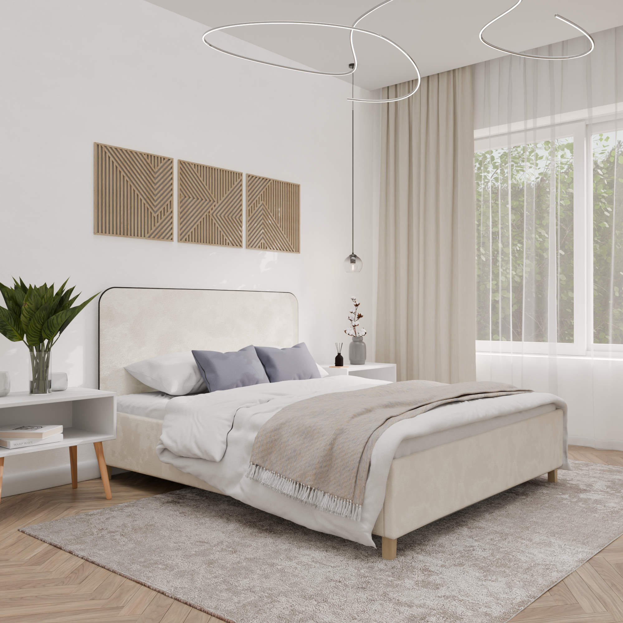 Кровать с подъемным механизмом Абстракт Элит 140х190, с ножками, 2 ящика, молочный, с черным кантом