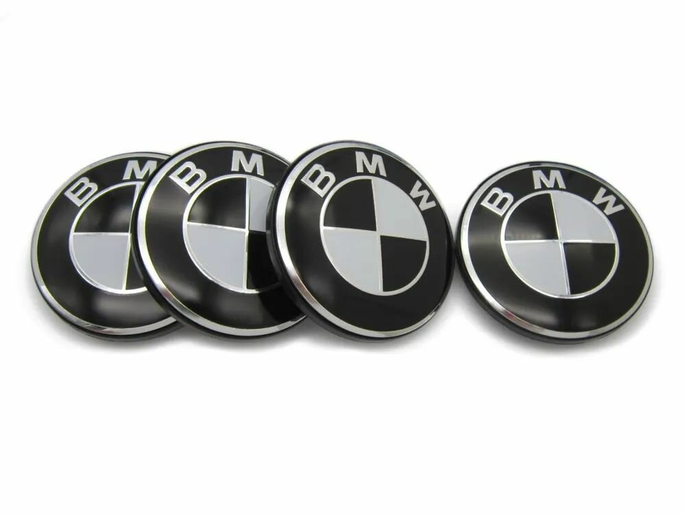 Колпачки заглушки на литые диски КиК BMW black&white 62/55/10 мм, 4 колпачка