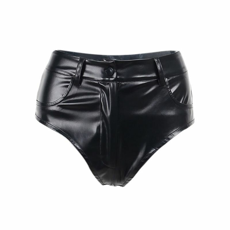Сексуальные ультракороткие кожаные брюки-черный-L
