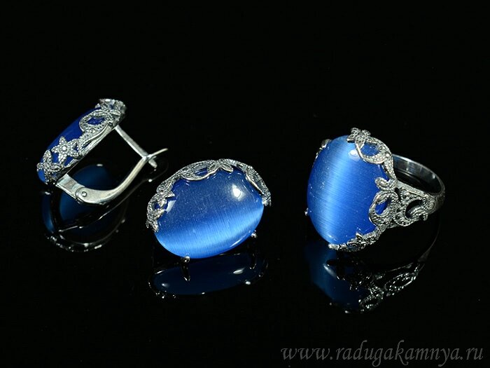 Комплект бижутерии: кольцо, кошачий глаз