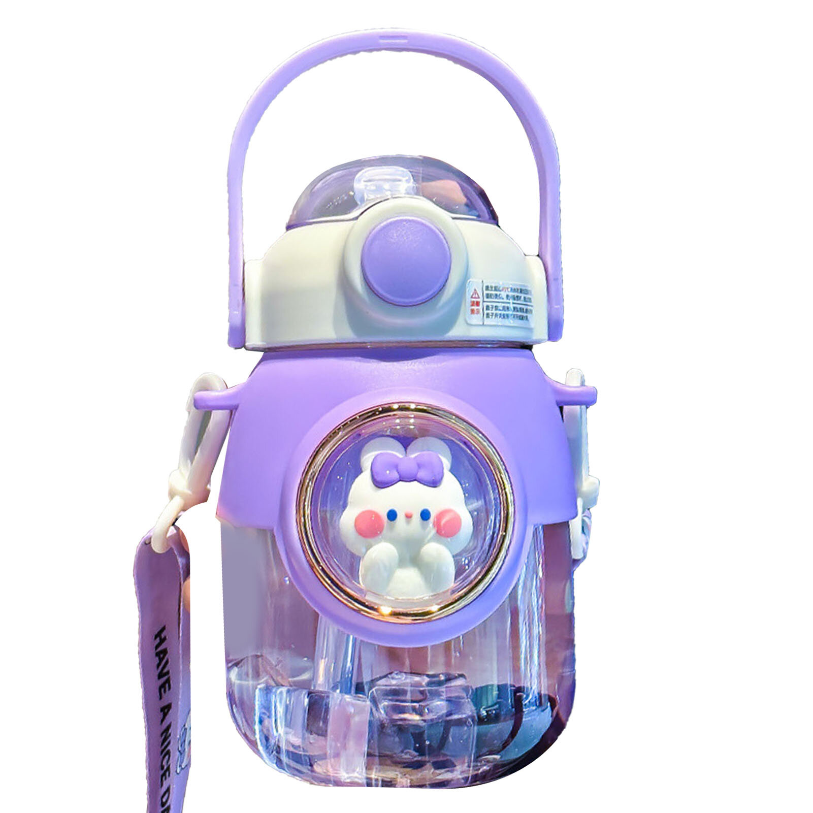 Портативная фиолетовая детская бутылка для воды объемом 820 мл, термостойкая, с мультяшным дизайном, герметичная, соломенная спортивная бутылка для воды