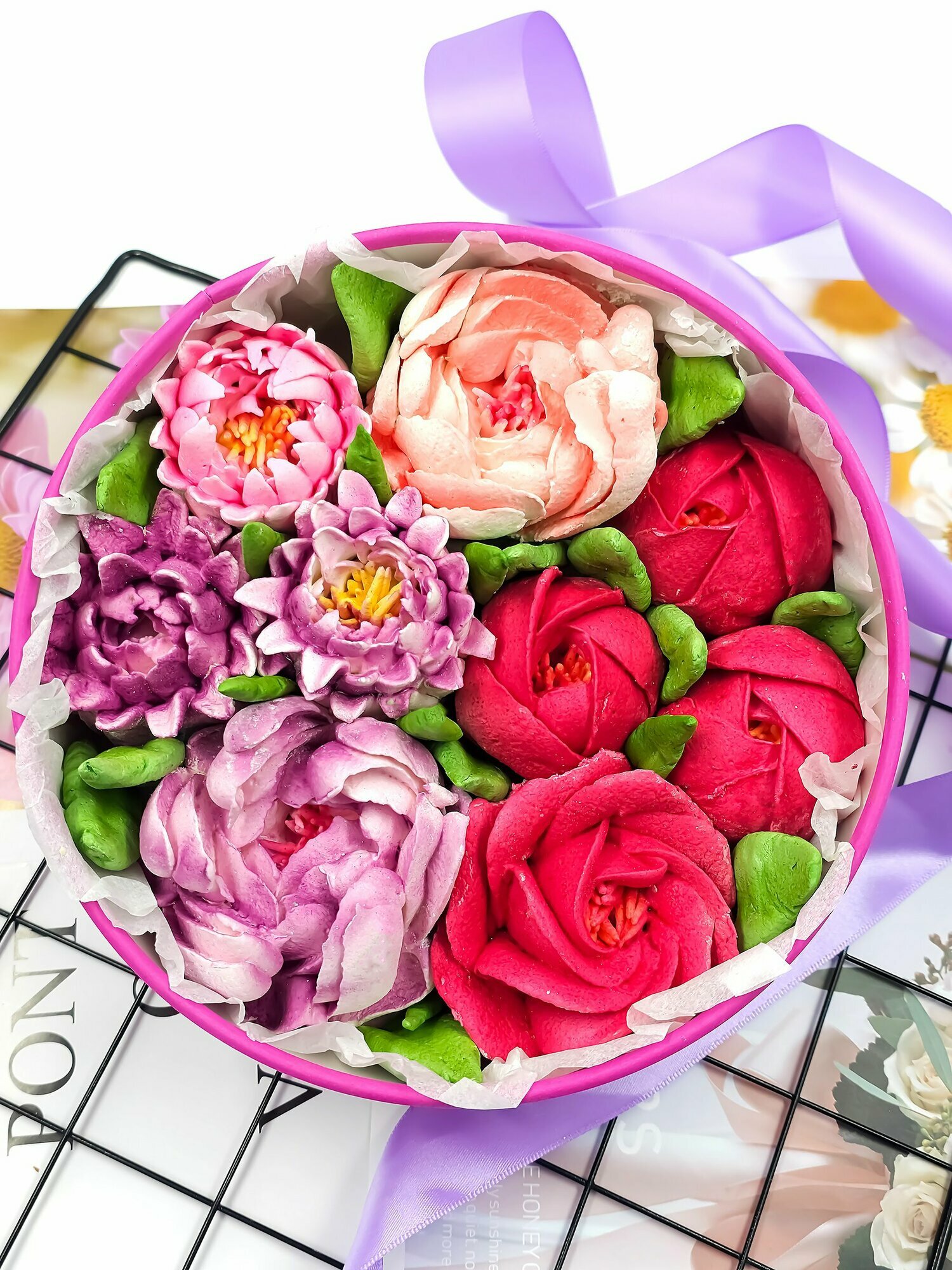 Цветы из зефира 'Романтический альянс' подарок подруге, маме, жене на День рождения, Сладкий подарочный набор