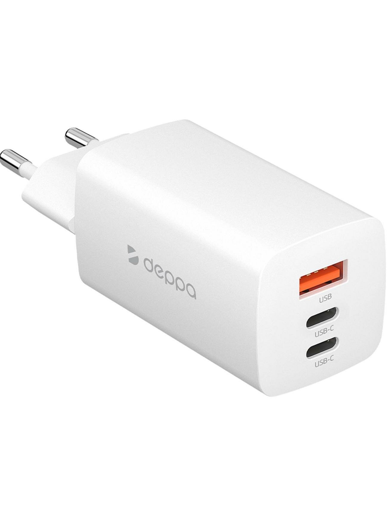 Сетевое зарядное устройство Deppa 2хUSB-C+USB A 65W белый (11443)