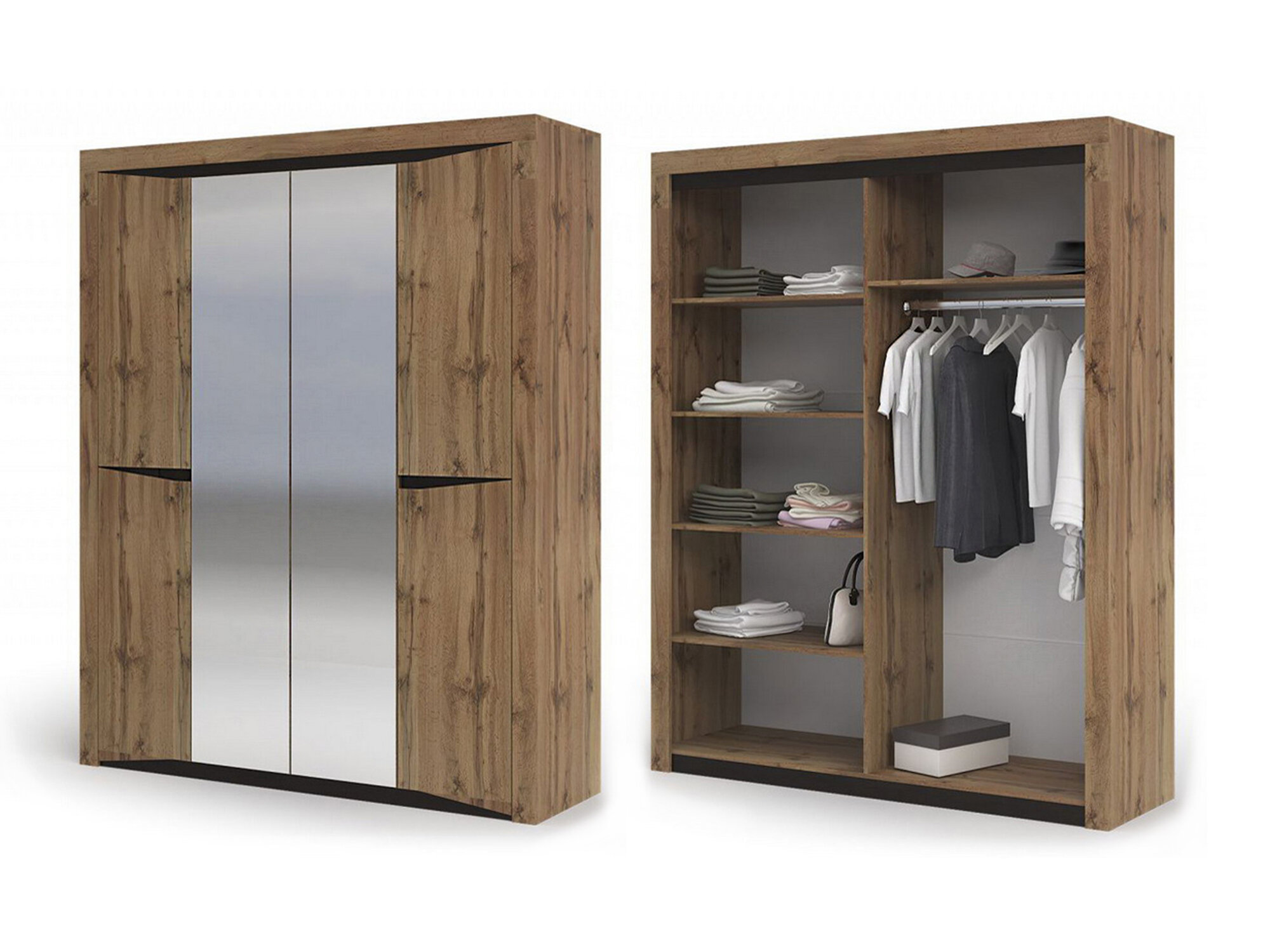 Шкаф с зеркалом Паола ШК 703 (1780х2200х532 мм), дуб крафт золото