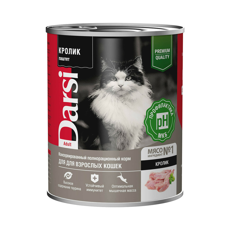 Darsi Adult влажный корм для взрослых кошек паштет с кроликом, в консервах - 340 г х 6 шт