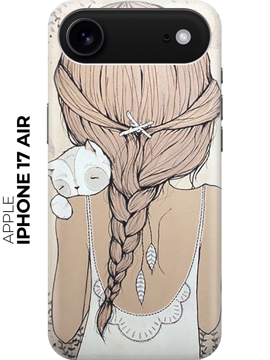 Силиконовый чехол на Apple iPhone 17 Air с принтом "Девочка в обнимку с котом"