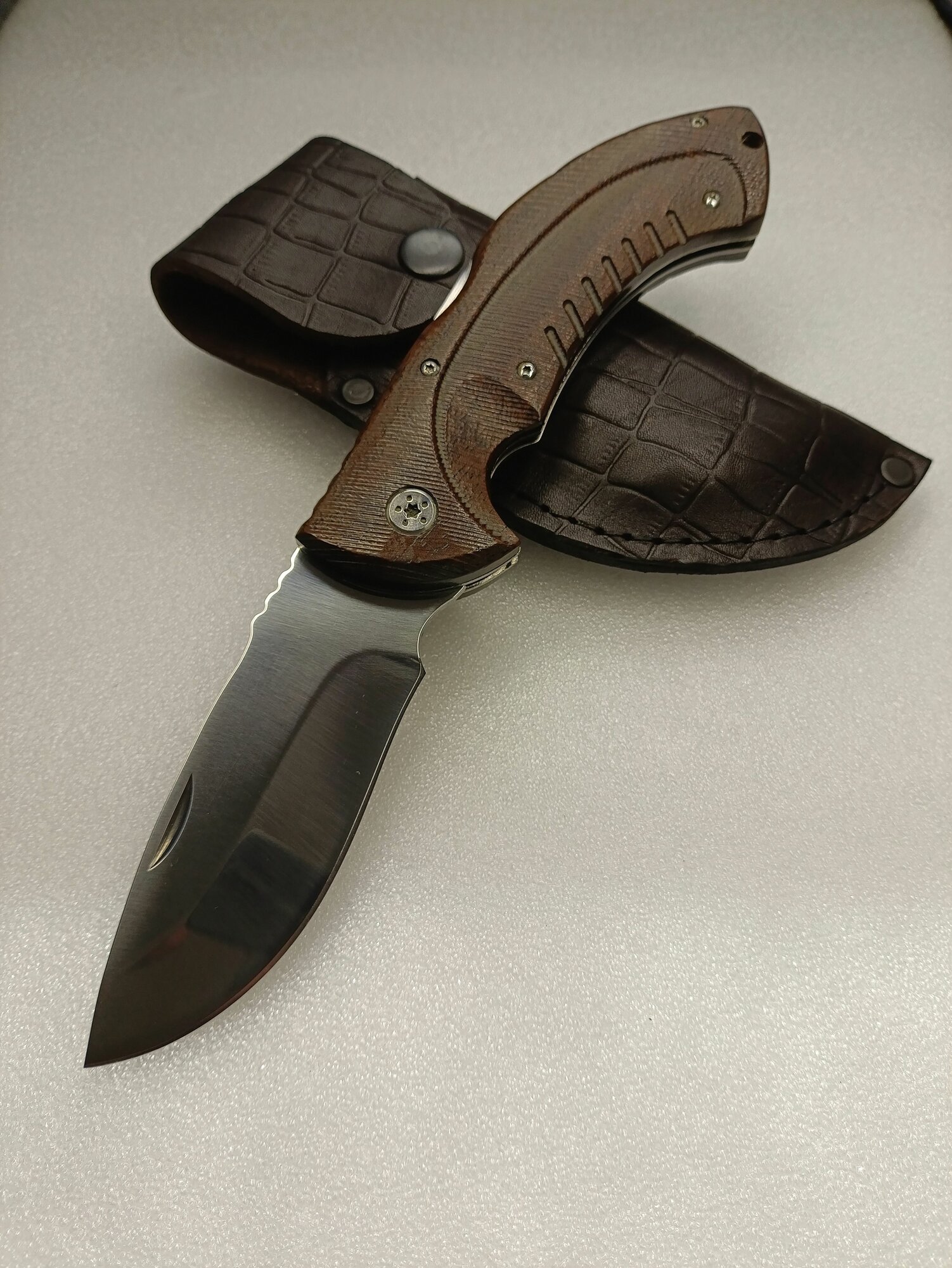 Нож складной Шахед сталь 65x13 длина 24см ручная работа ножны натуральная кожа в комплекте