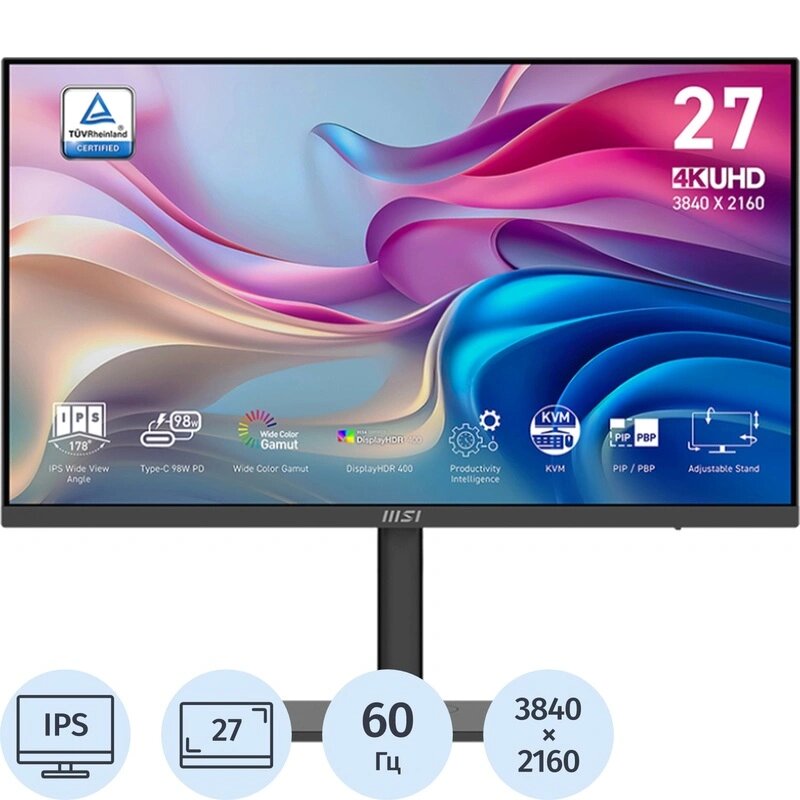 Монитор MSI Modern MD272UPHG 27 UHD(3840x2160) IPSHDMI, DP, USB-C 60Hz, Black
