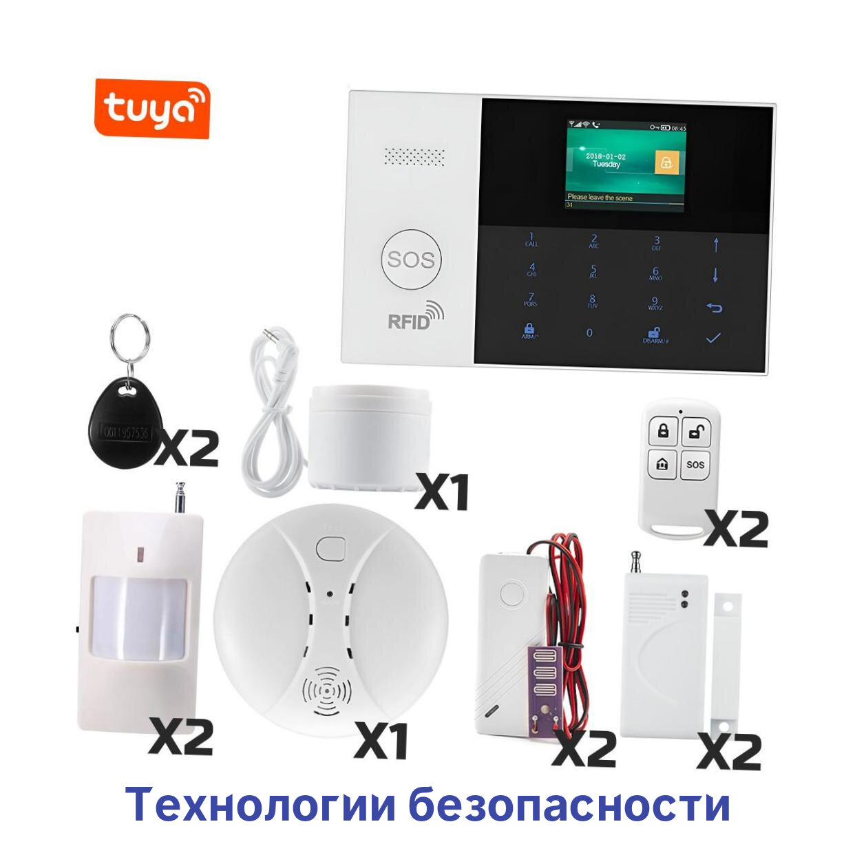 Система: охранно-пожарная звуковая TUYA GSM / Wi-Fi сигнализация Страж-GSM Sherif 12 (3G/4G) (Y15931MOK) с 12 беспроводными датчиками в комплекте дл