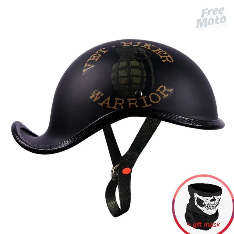Винтажный мотоциклетный шлем, полузащитный шлем в стиле ретро, с открытым лицом, для гонок, М, Черный, Унисекс