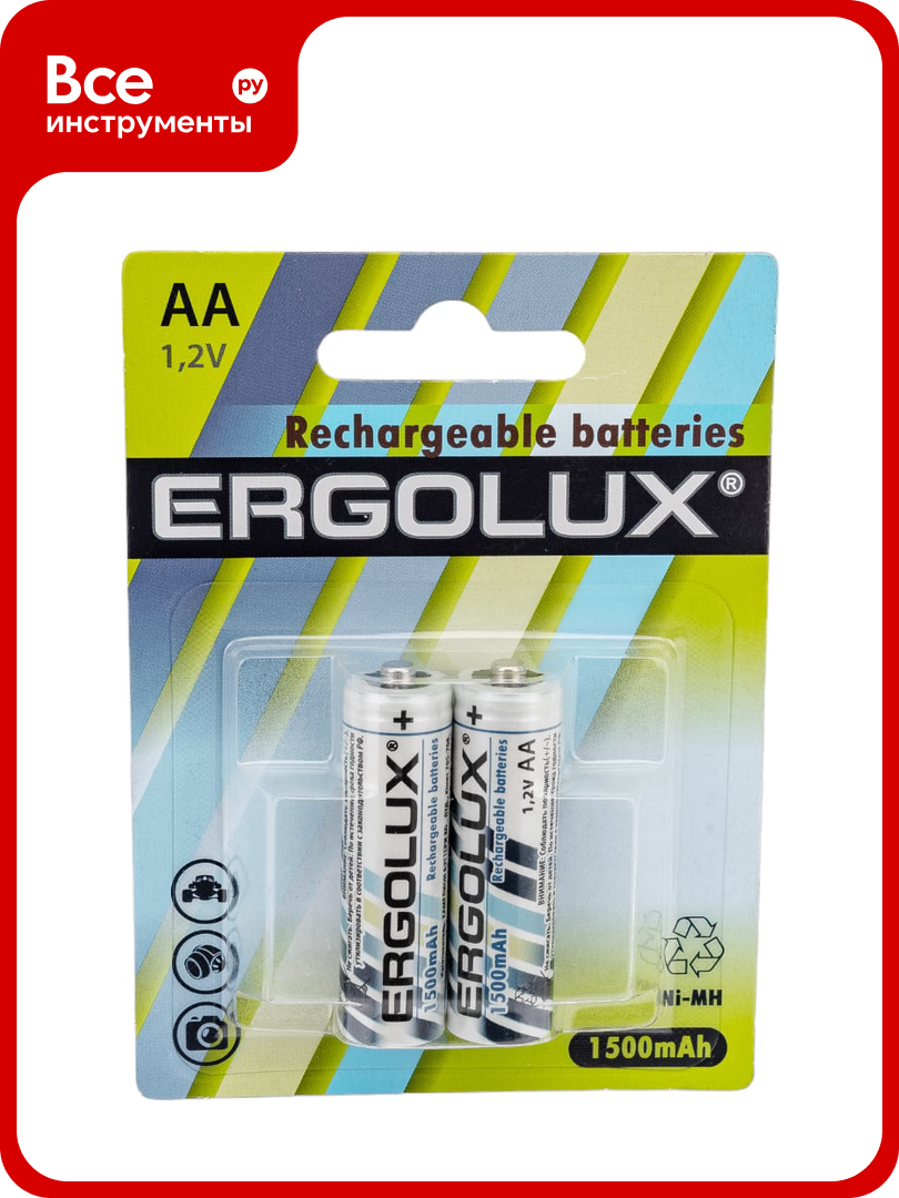 Аккумулятор Ergolux NHAA1500BL2 1.2В, AA-1500mAh, Ni-Mh, BL-2 12975